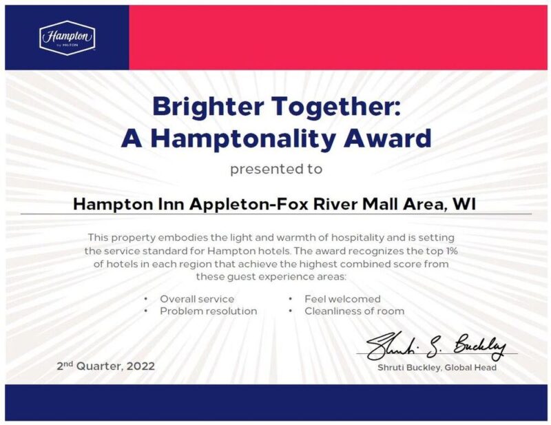 Hampton Inn Appleton Awarded Hampton Brighter Together Award – Aileron ...